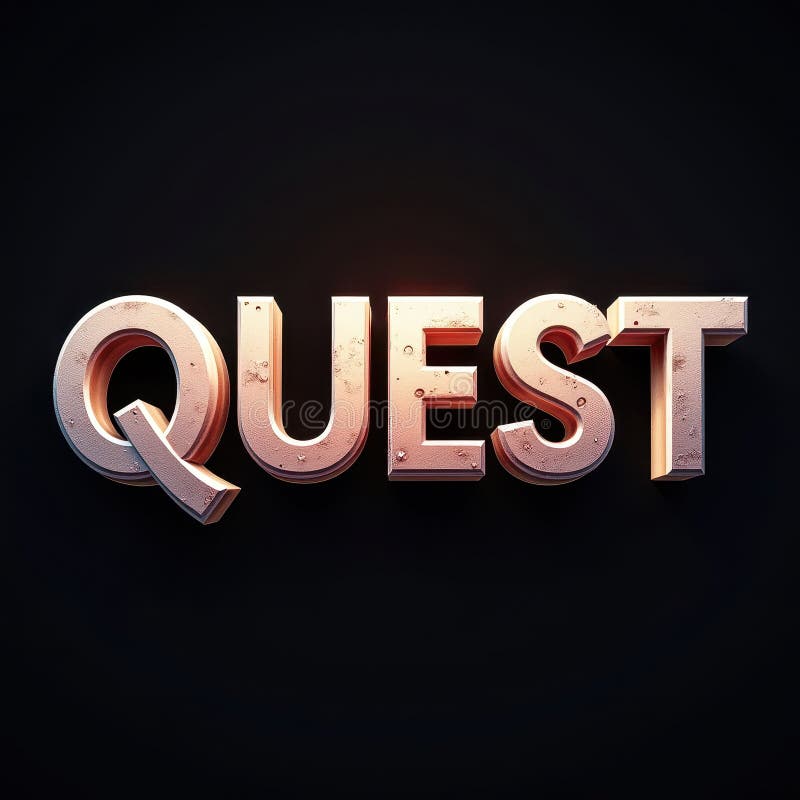3D Text of the Word QUEST with a Rugged, Textured Appearance on a Dark ...
