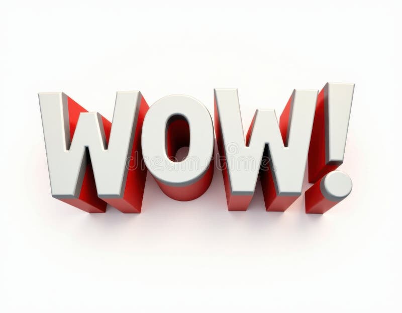 3D Text WOW! in Bold Red and White Letters with a Striking Shadow ...