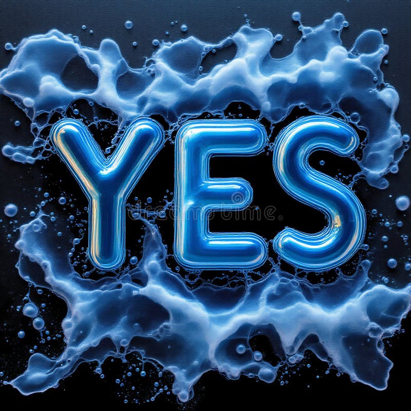 3D Text "YES" Made of Water, Black Background, Stock Illustration ...