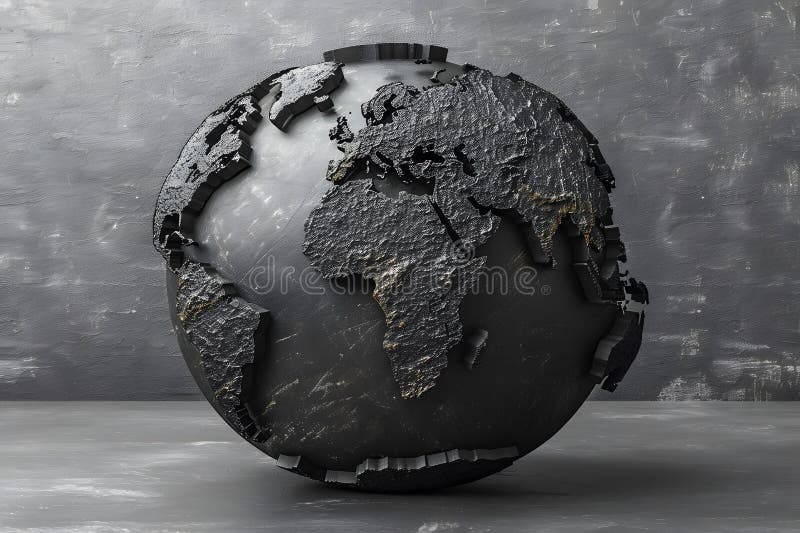 3D Textured Black and Gray World Map Globe Artwork for Modern Interior ...