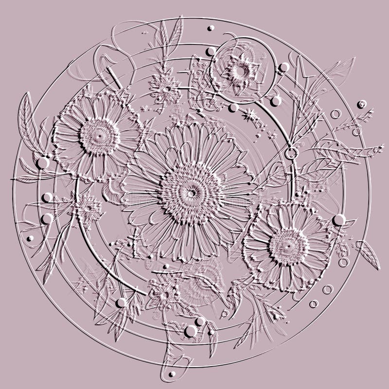 3d Textured Chamomiles Daisies Pattern with Circles Round Frames ...