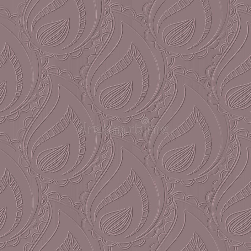 3d Textured Emboss Paisley Seamless Pattern. Embossed Floral Ethnic ...