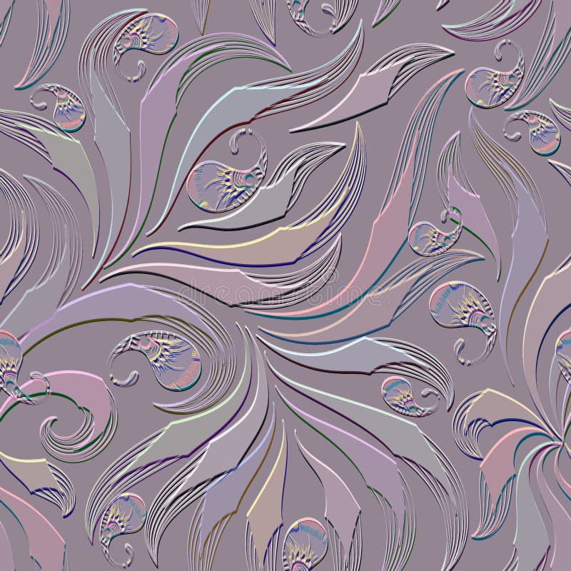 3d Textured Floral Seamless Pattern. Surface Paisley Flowers Embossed ...