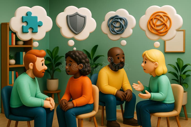 3D Therapy Session with Emotional Sharing and Support Stock ...