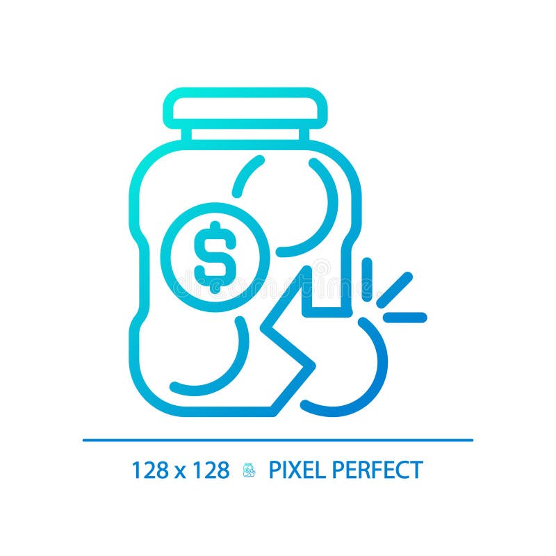 2D Thin Linear Pixel Perfect Gradient Broken Glass Jar Icon Stock ...