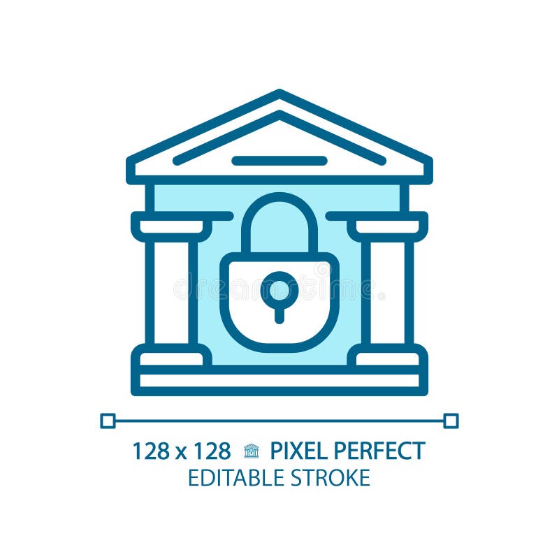 2D Thin Linear Pixel Perfect Simple Blue Closed Bank Icon Stock Vector ...