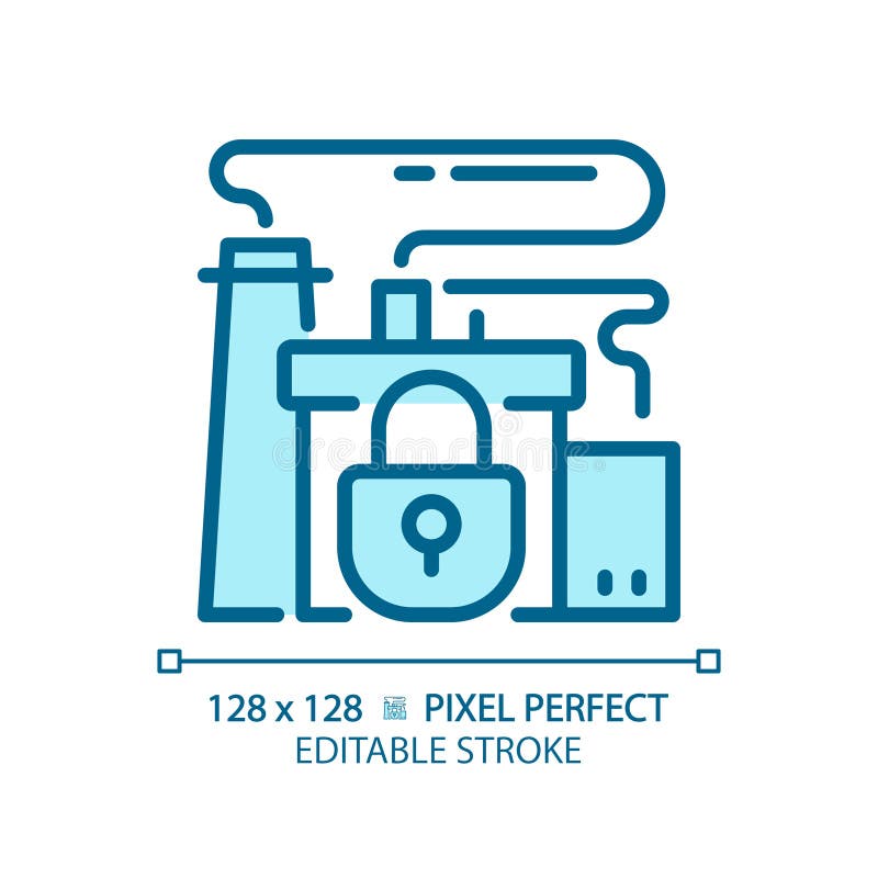 2D Thin Linear Pixel Perfect Simple Blue Closed Factory Icon Stock ...