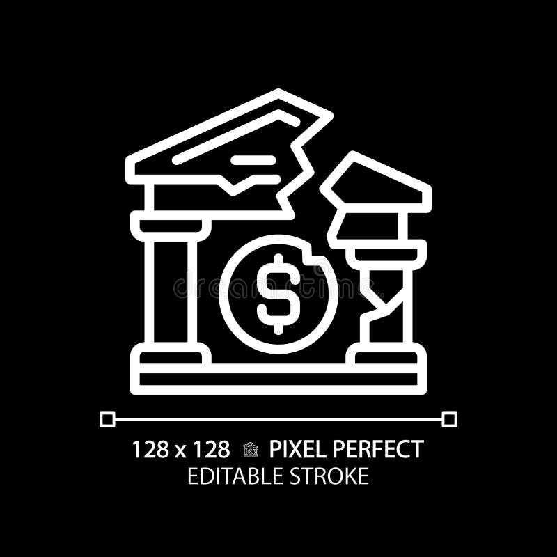 2D Thin Linear Pixel Perfect Simple White Bank Failure Icon Stock ...