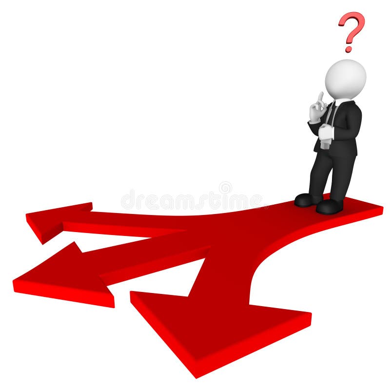 3d Thinking Businessman on Red Arrow. Choice Concept Stock Illustration ...