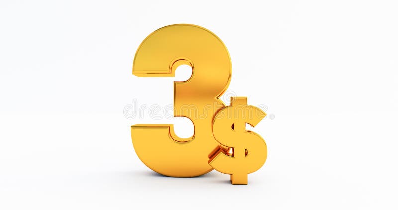 Three Dollar Isolated on White Background, Usa Dollar $, Golden Three ...
