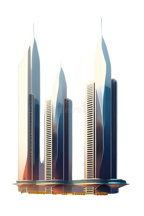 3D Three Tower Building Design Elements in White Background Stock ...