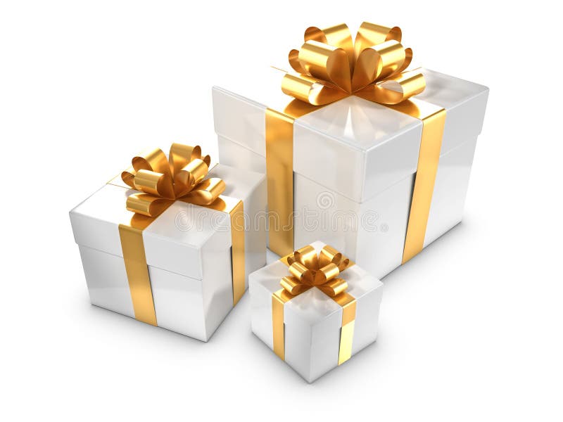 3d Three White and Gold Gift Boxes Stock Illustration - Illustration of ...