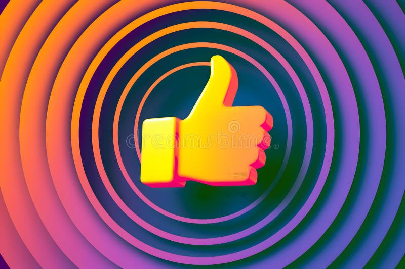 3D Thumbs Up on Blue Purple Gradient, Radiating Concentric Circles ...