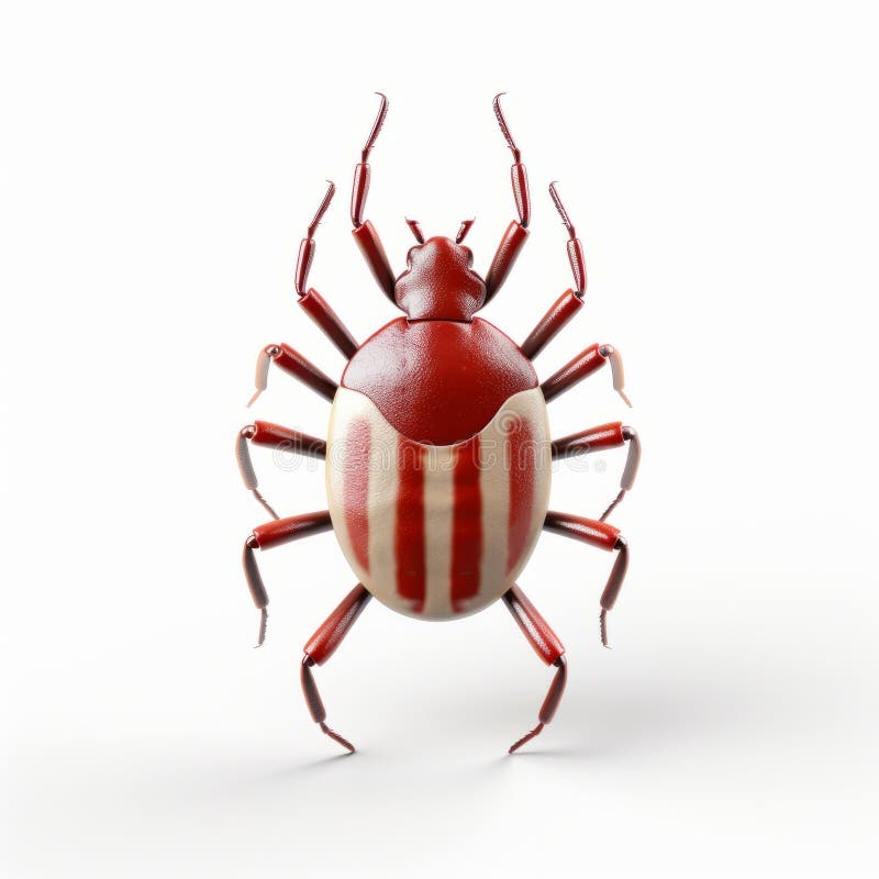 3d Tick with Red Striped Bug and White Stripes Rendering Stock ...