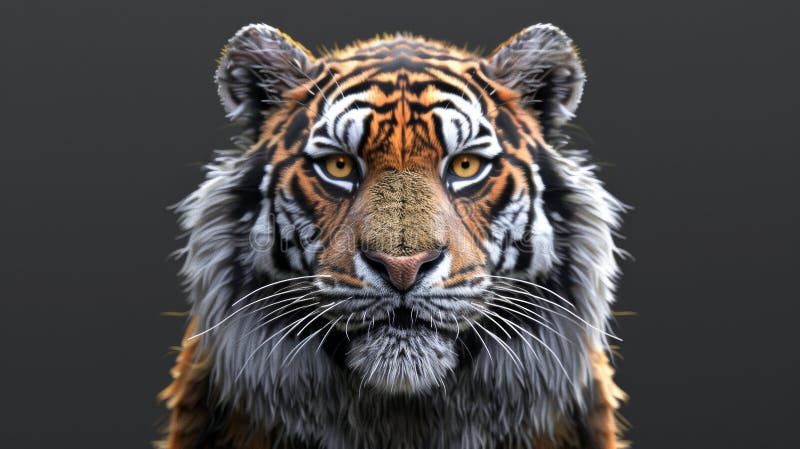 3D Tiger Face Model with a Serious Expression on a Black Background ...