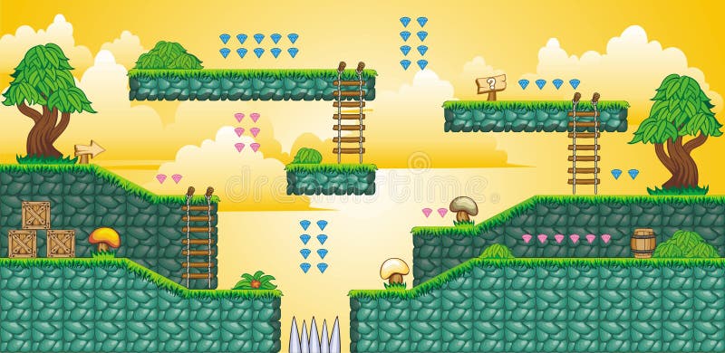 2D Tileset Platform Game 34 Stock Vector - Illustration of star, mobile ...