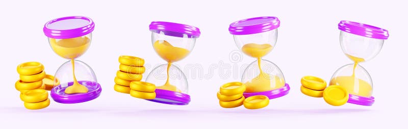 3d Time is Money Concept, Hourglass with Stack of Gold Coin in ...