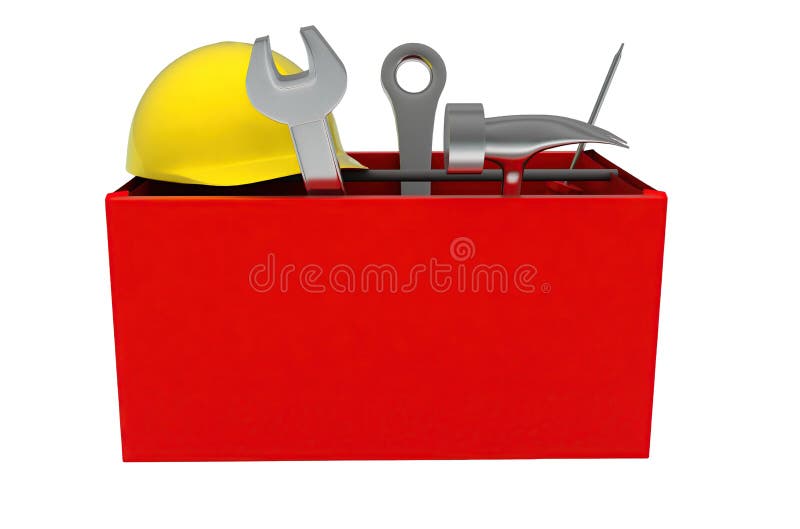 3d Tool Box with Tools and Safety Cap Inside it Concept Stock ...