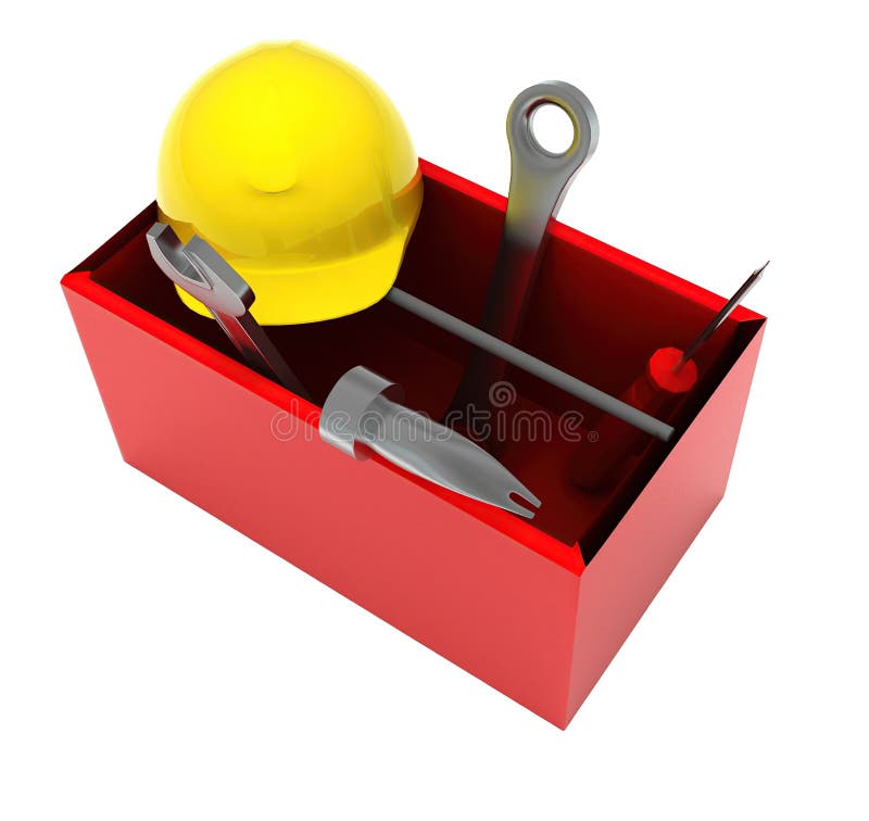 3d Tool Box with Tools and Safety Cap Inside it Concept Stock ...