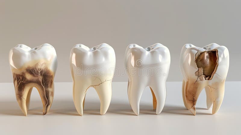 3D Tooth Showing Stages of Decay, Progressive Damage, White, Bright ...