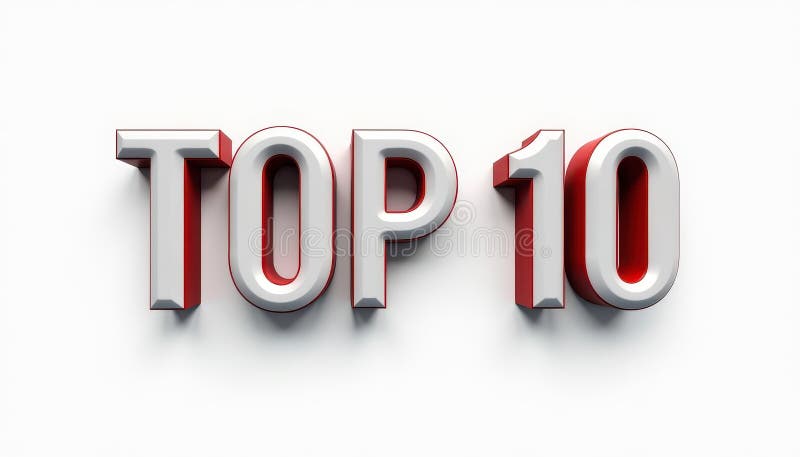 3D Top 10 Text in Bold Red and White Letters on a White Background ...