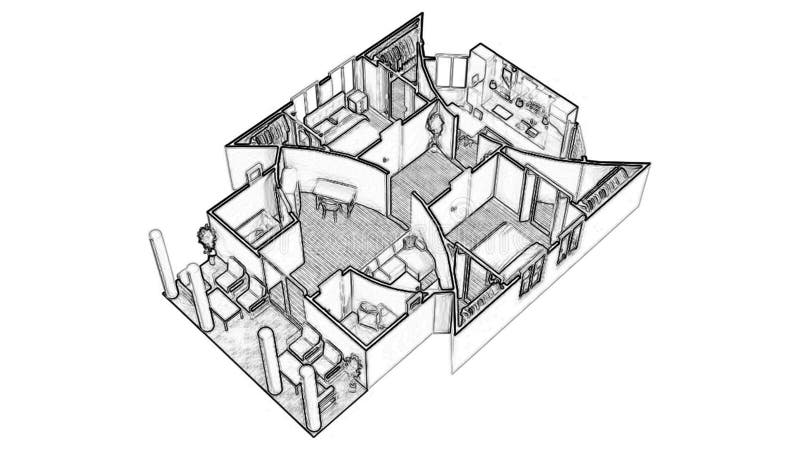 3d Top View Plan Sketch Plan Floor Plan Top Creative Stock Illustration ...