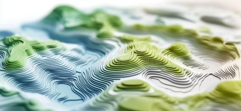3D Topographic Map with Layered Contours in Green and Blue Shades, Copy ...