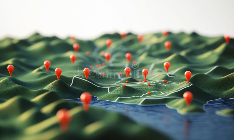 3D Topographic Map with Location Markers AI High Quality Image Stock ...