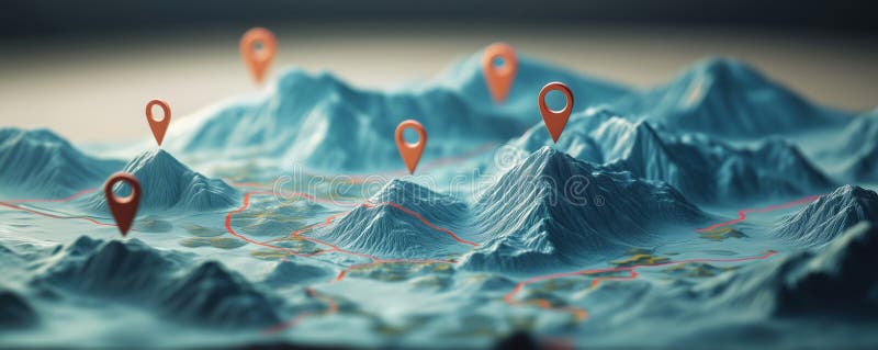 3D Topographic Map with Location Markers Highlighting Mountain Trails ...