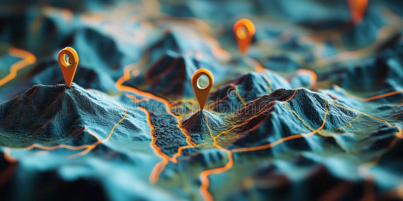 3D Topographic Map with Location Markers Highlighting Mountainous ...