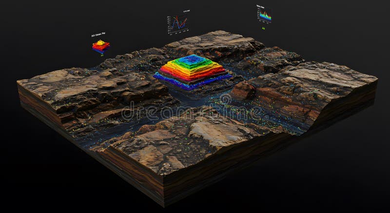 3D Topographic Model Visualization Rainbow Pyramid Geological Data ...