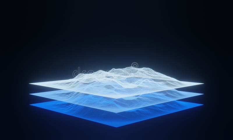 3D Topographic Mountain Grid Wireframe. Holographic Terrain Stock ...