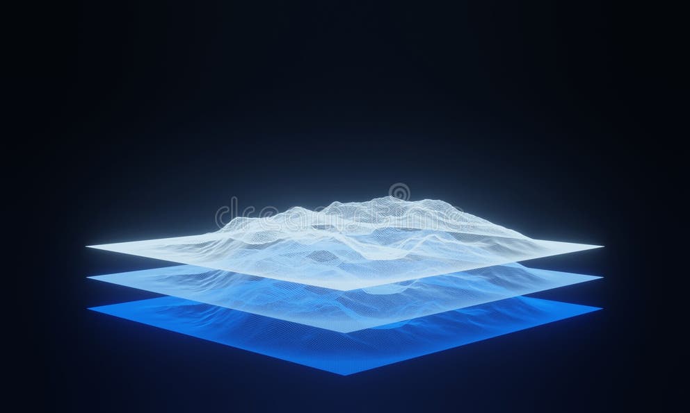 3D Topographic Mountain Grid Wireframe. Holographic Terrain Stock ...