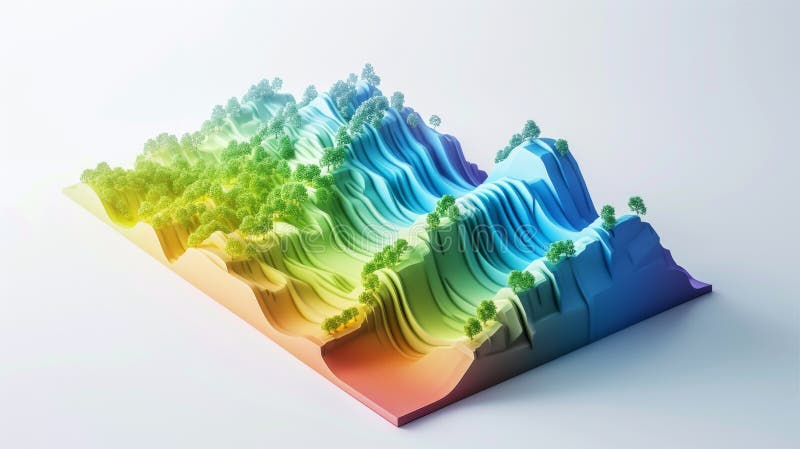 3D Topographic Terrain with Colorful Elevation Layers Stock Image ...