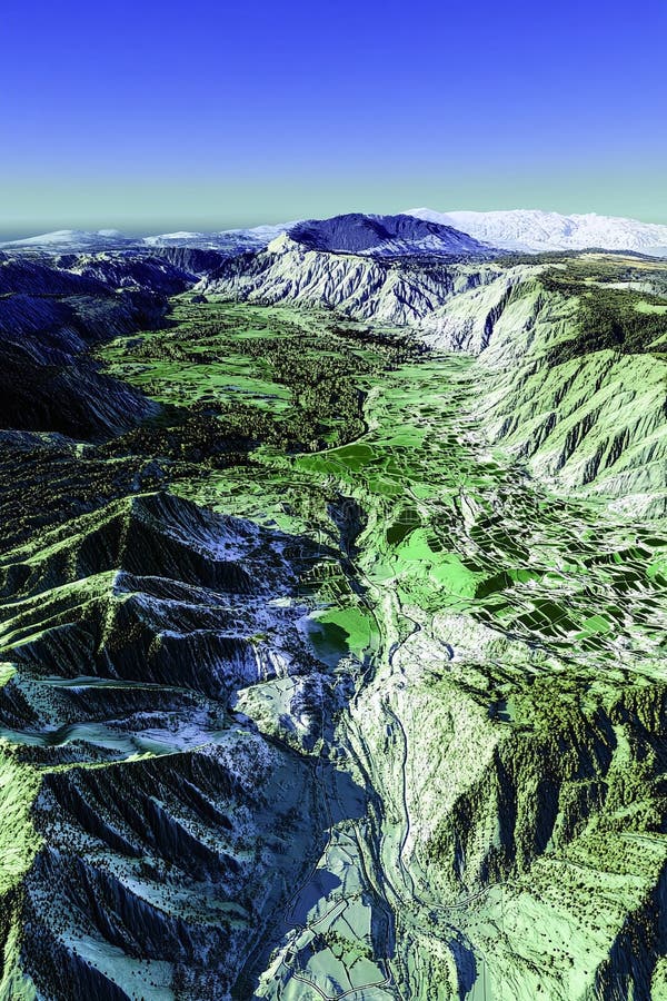 3D Topographical Map of a Valley Rendered from LiDAR GIS Scans with ...