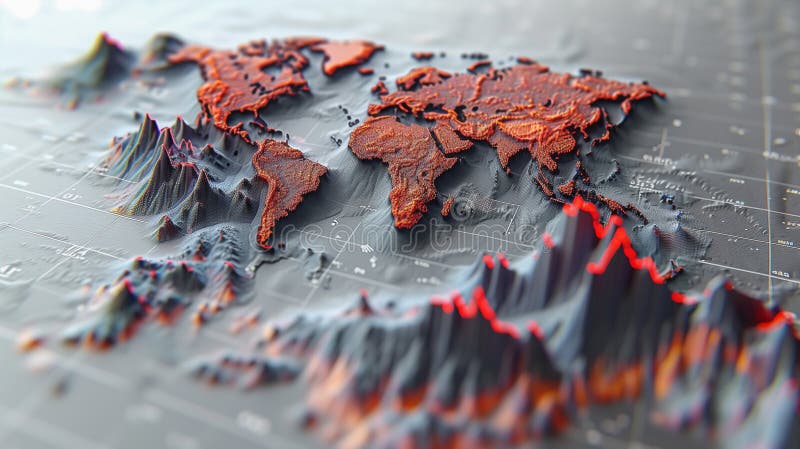 3D Topographical World Map with Elevation Data Stock Illustration ...
