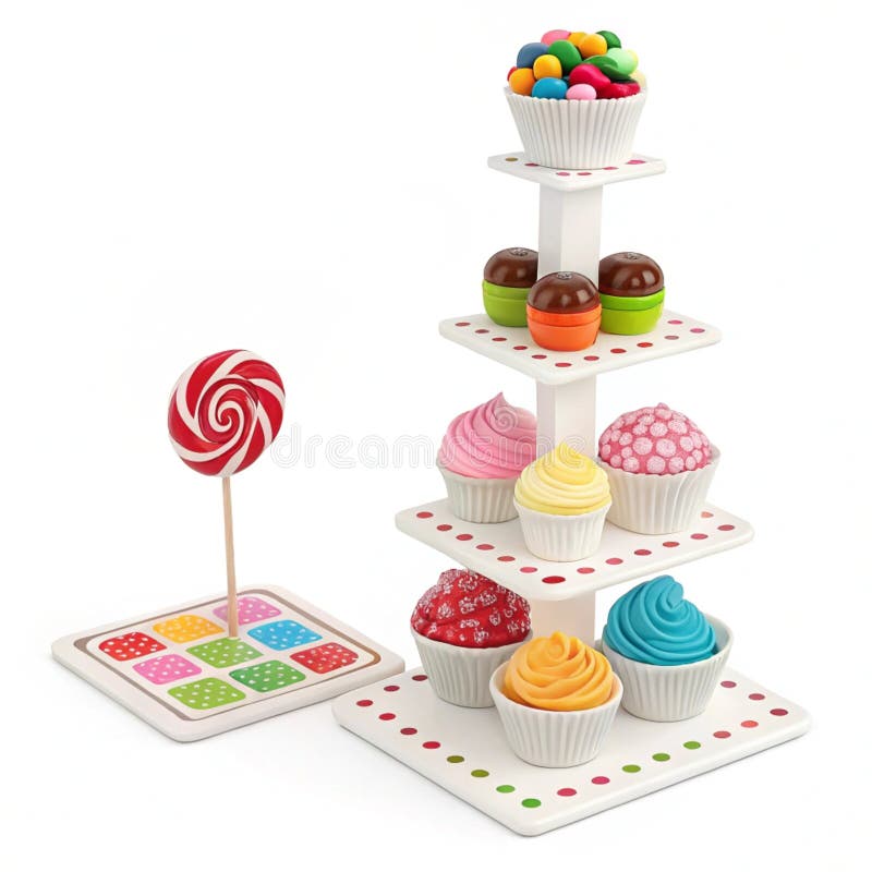 3D Tower Game Icons Featuring Sweets Isolated on Transparent Background ...