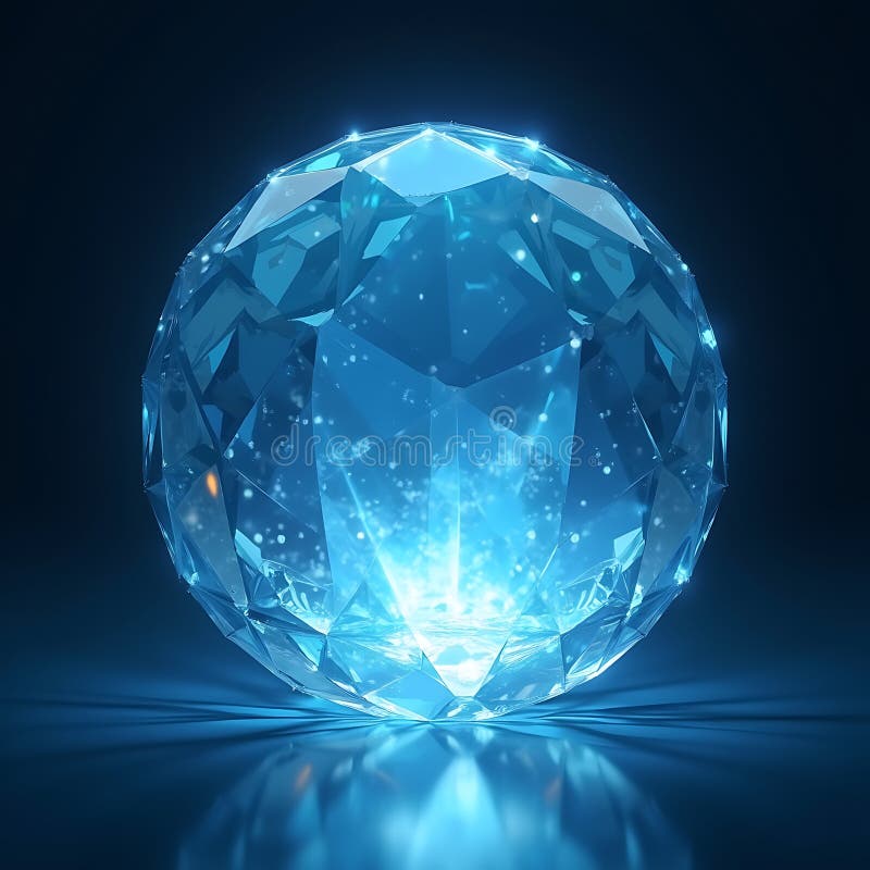 3D Transparent Blue Crystal Sphere with Glow Stock Illustration ...