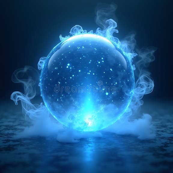 3D Transparent Blue Crystal Sphere with Glow Stock Illustration ...