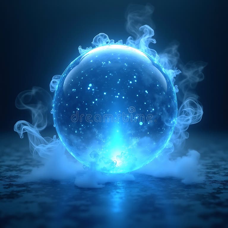 3D Transparent Blue Crystal Sphere with Glow Stock Illustration ...
