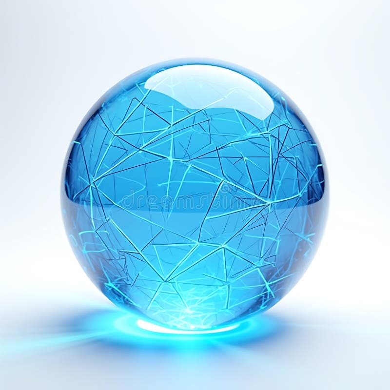 3D Transparent Blue Crystal Sphere Isolated on a White Background Stock ...