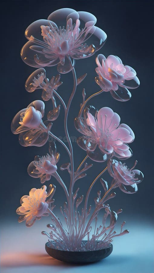 3D Transparent Glass Flowers on a Bright and Smooth Background, Created ...