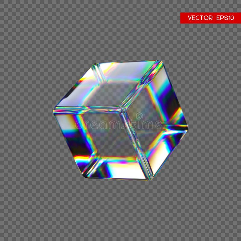 3d Transparent Glossy Cube with Dispersion Effect. Rainbow Colors ...