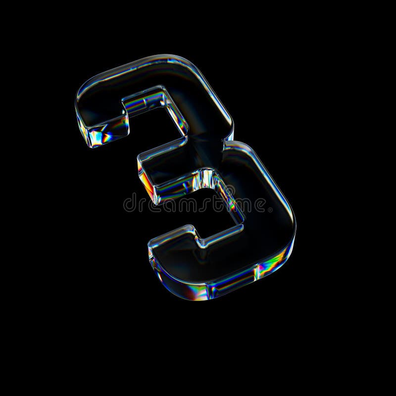 3d Transparent Glossy Number 3 with Dispersion Effect. Rainbow Colors ...