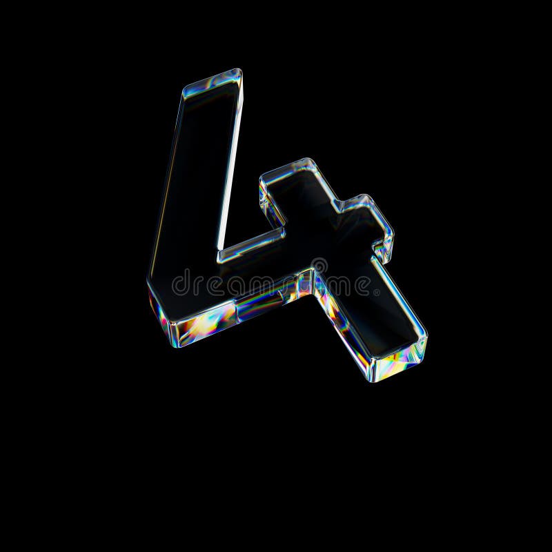 3d Transparent Glossy Number 4 with Dispersion Effect. Rainbow Colors ...