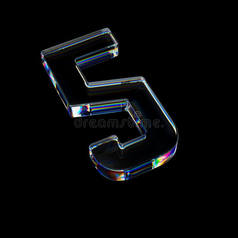 3d Transparent Glossy Number 5 with Dispersion Effect. Rainbow Colors ...