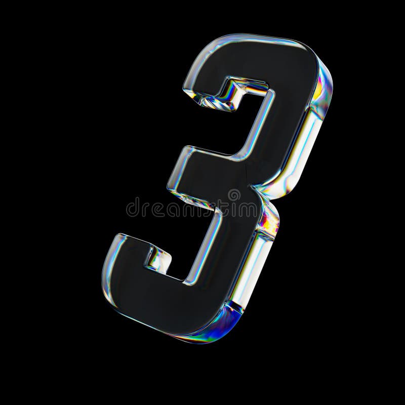 3d Transparent Glossy Number 3 with Dispersion Effect. Rainbow Colors ...