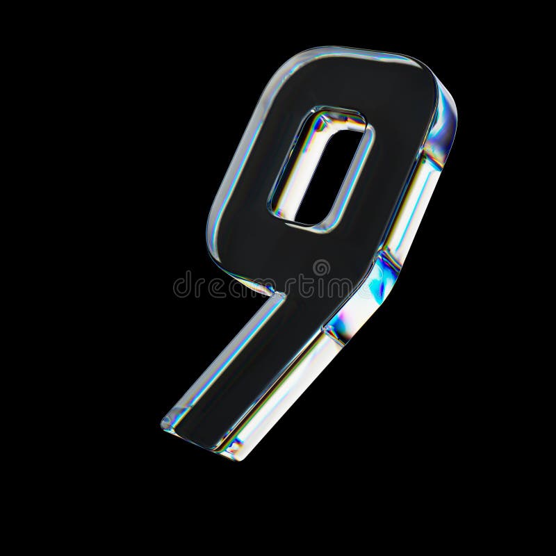 3d Transparent Glossy Number 9 with Dispersion Effect. Rainbow Colors ...
