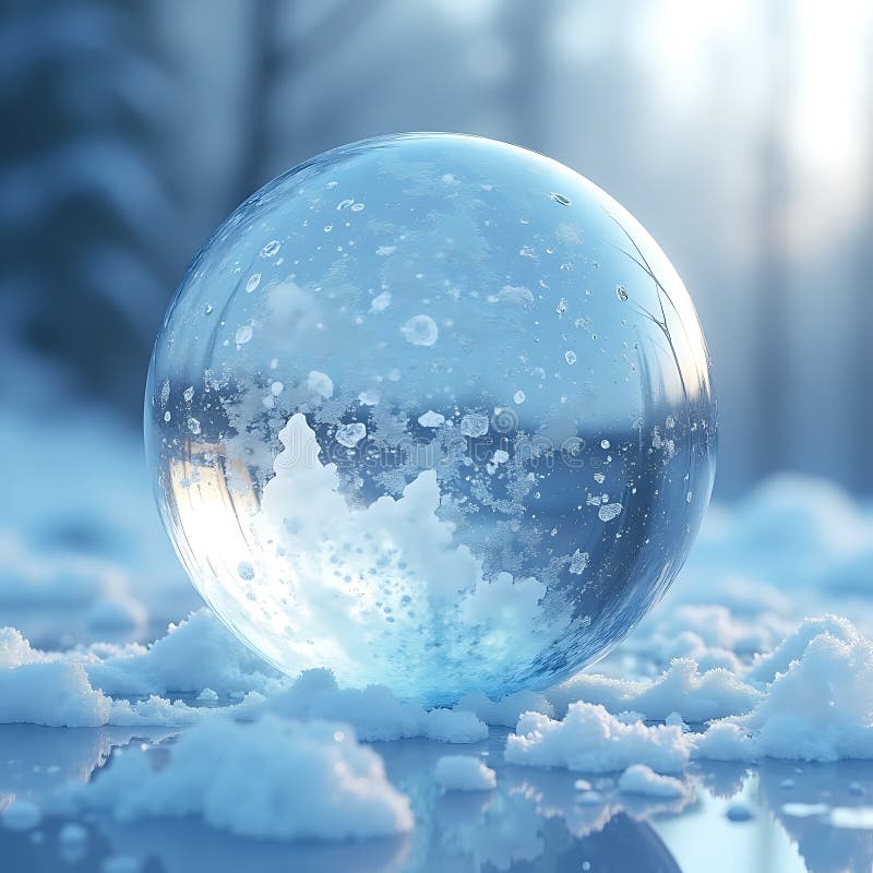 3D Transparent Ice Ball with Frozen Details Stock Illustration ...