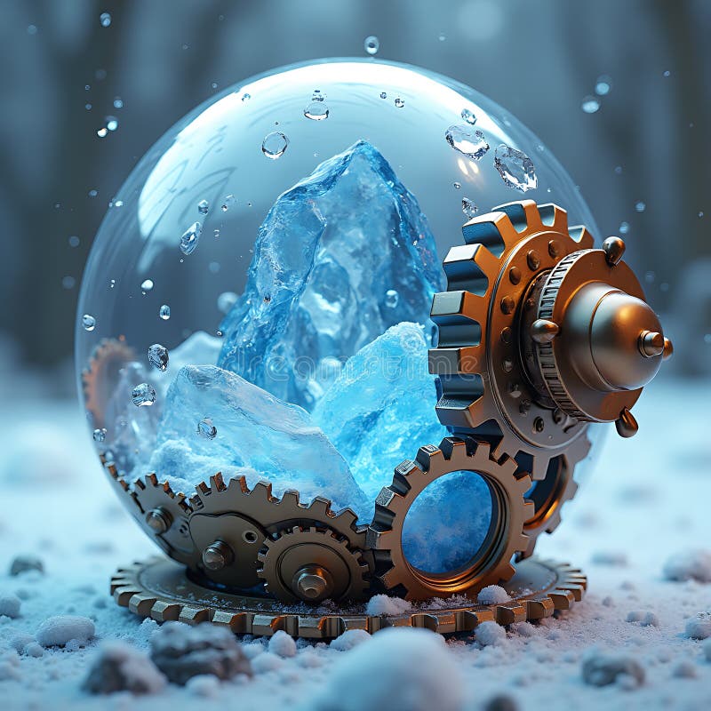 3D Transparent Ice Ball with Frozen Details Stock Illustration ...